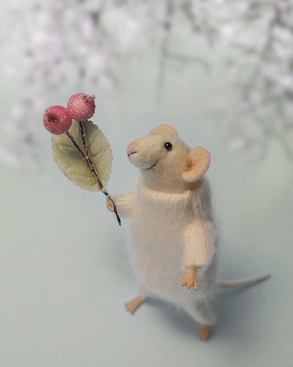 Needle Felted Animal , Mouse With a Bouquet , Decoration , Art Doll ...