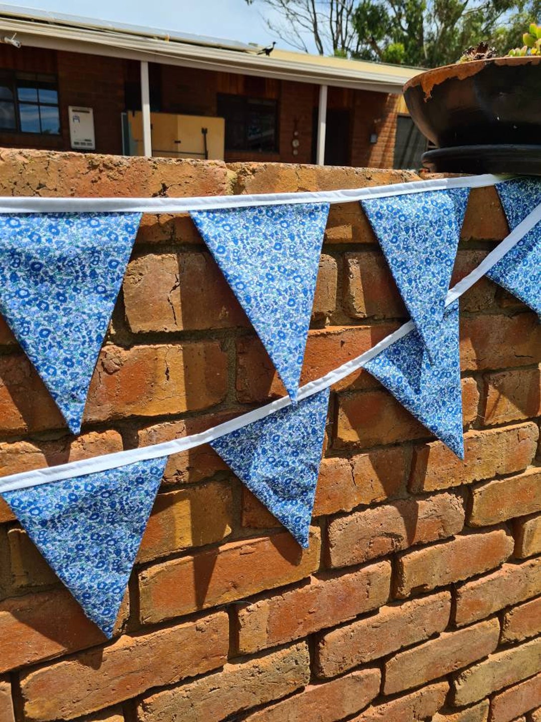 Blue Floral Bunting. Bright Bunting. 3m Double Sided Fabric Garland ...