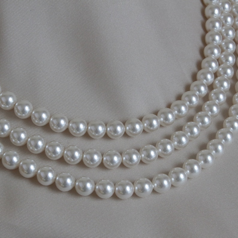 Triple Strand Pearl Necklace Wedding Jewelry for Brides | Etsy