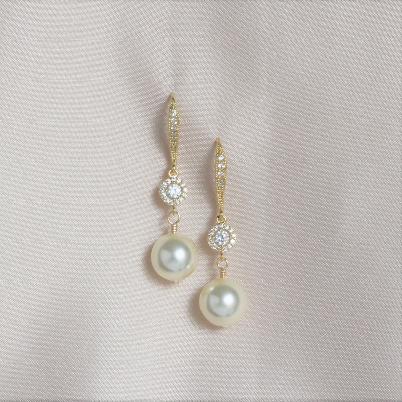 Gold Dangle Pearl Earring Wedding Jewelry for Bride Pearl | Etsy