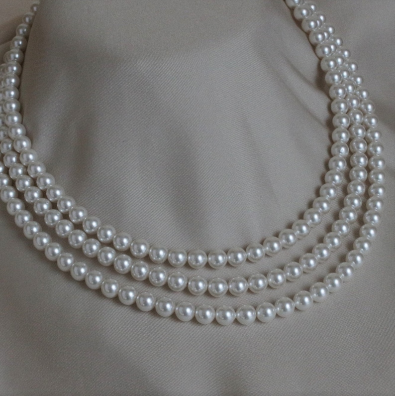 Triple Strand Pearl Necklace Wedding Jewelry for Brides | Etsy