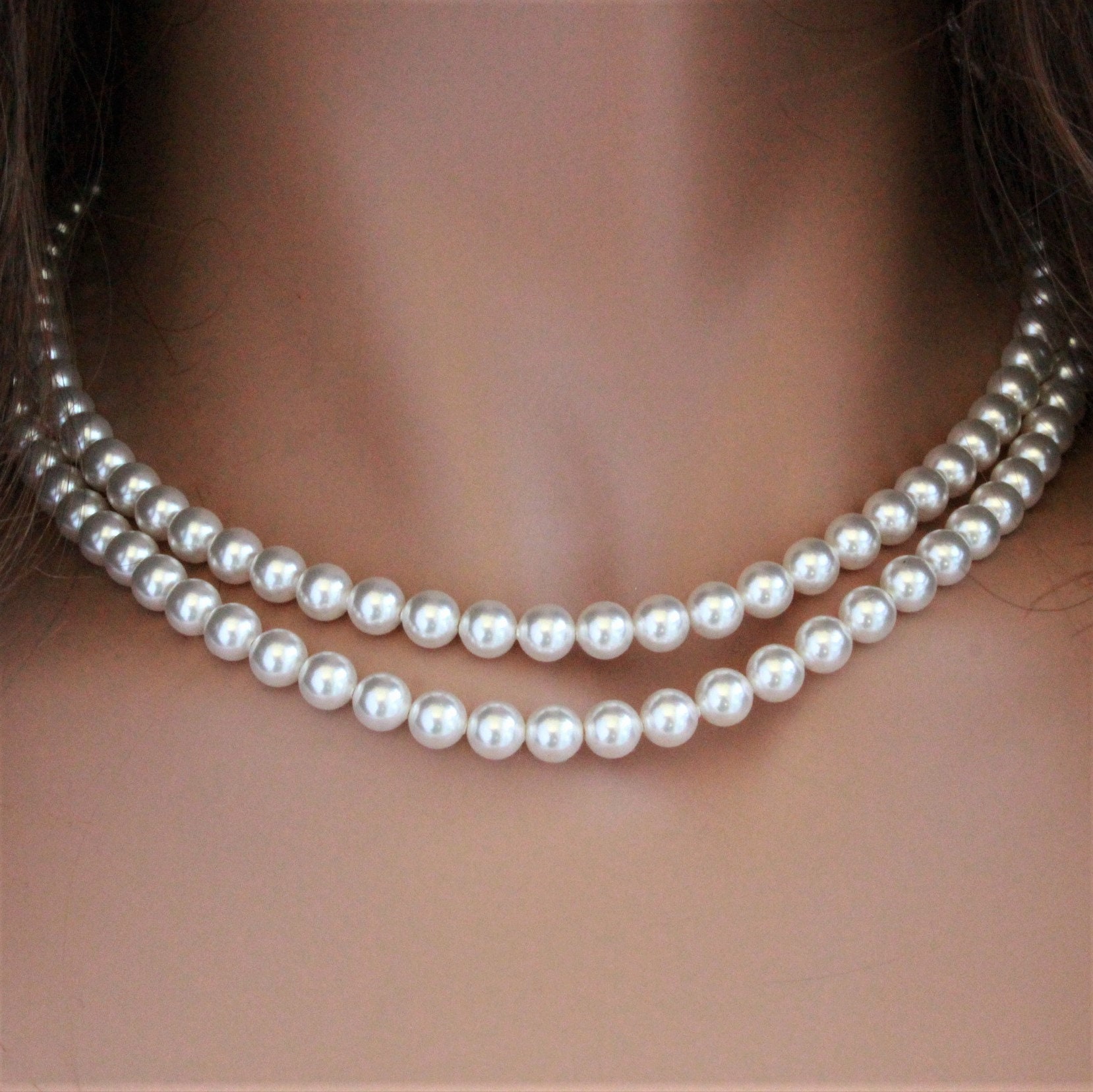 Double Strand Pearl Necklace, Wedding Jewelry Brides, Wedding, Bridal ...