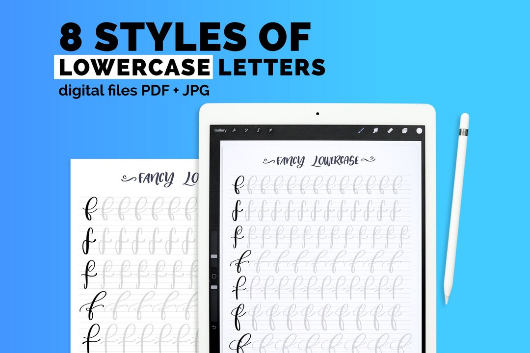 8 Styles Lowercase Brush Lettering Calligraphy Practice Guide Alphabet ...