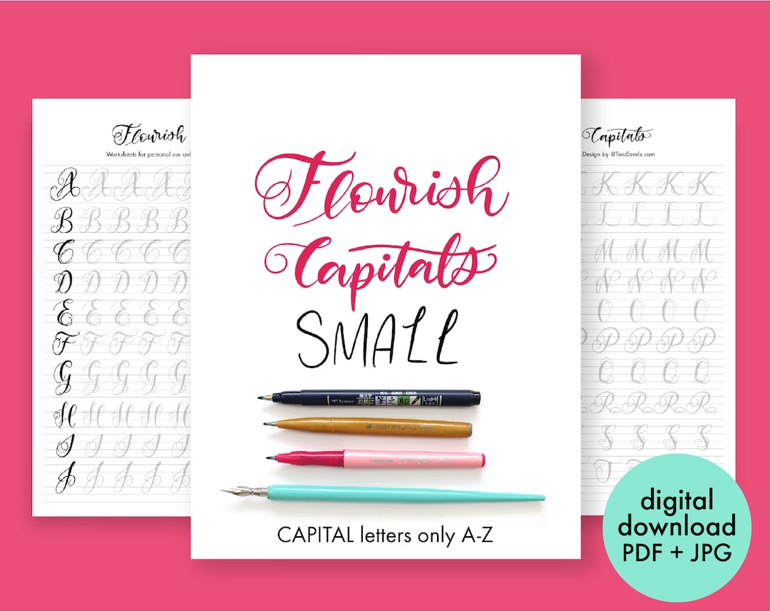 Lettering Worksheet Small Flourish Capital Letters Alphabet - Etsy Hong ...