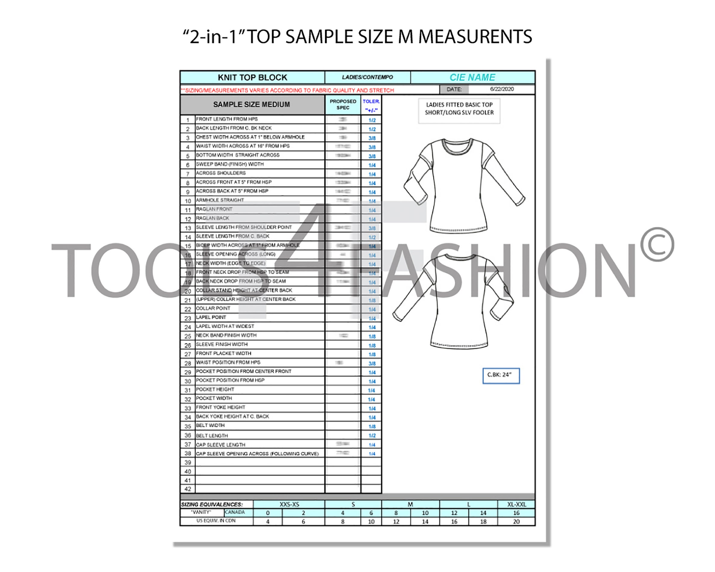 TECH PACK BASE Women's Bloc Sample Bundle 6 Styles, All Measurements ...