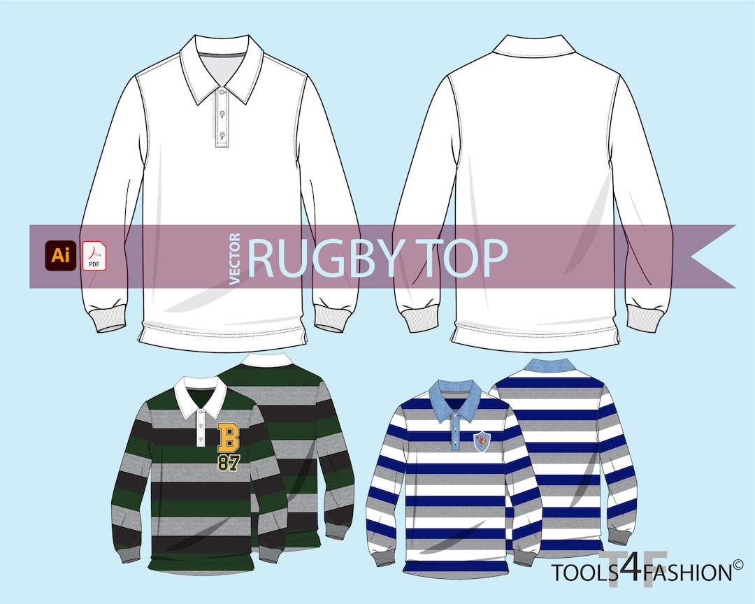 Rugby Polo Top Fashion Flat: Vector Technical Drawing (AI, PDF) - Etsy