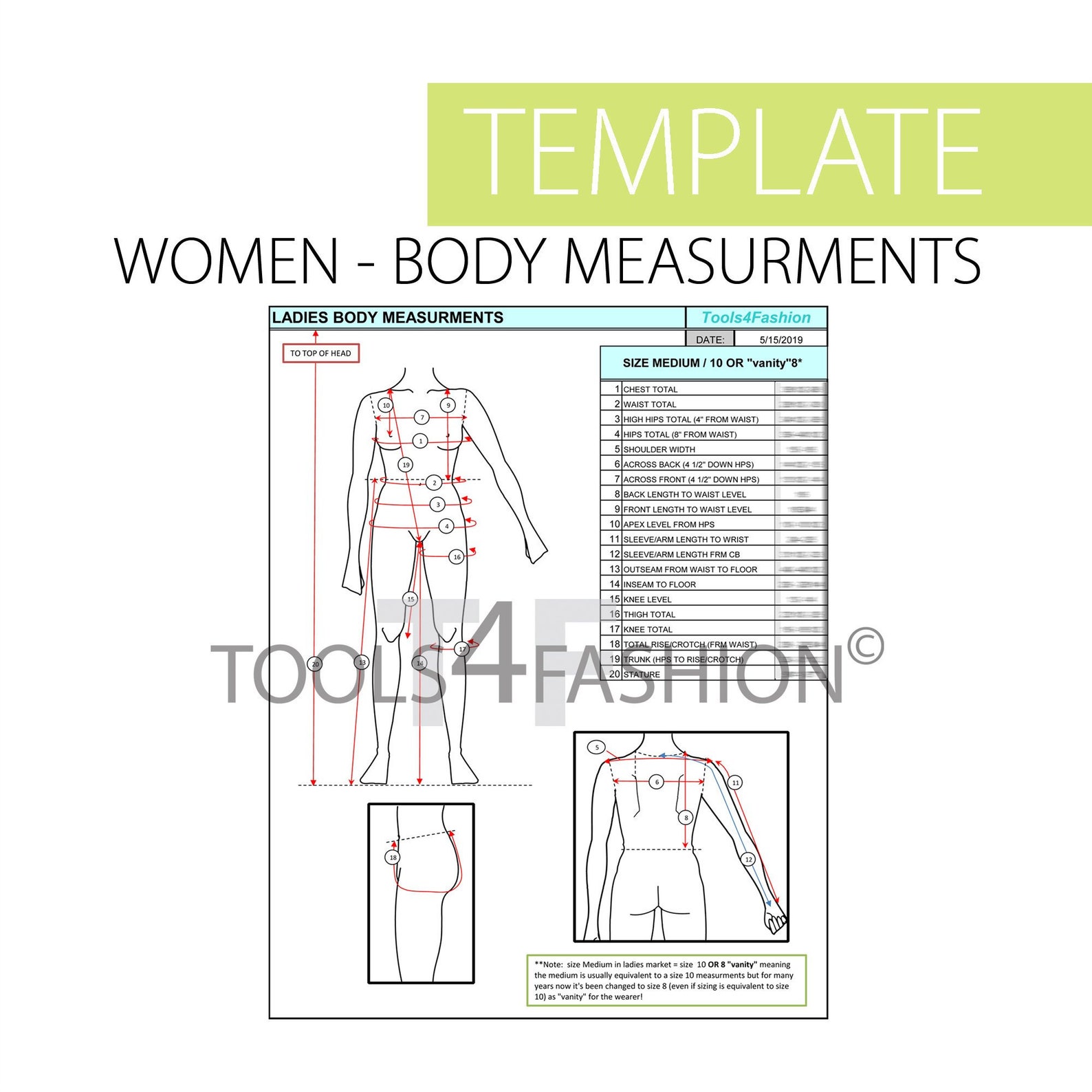 Template - Women's Body Measurements in Excel Format - Etsy