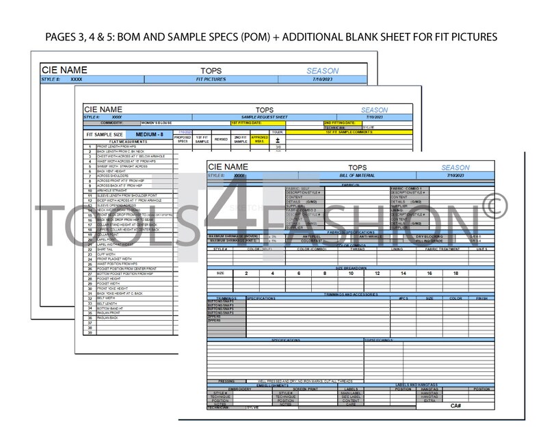 TECH PACK TEMPLATE - Industry Standard - Fashion Spec Sheets Excel ...