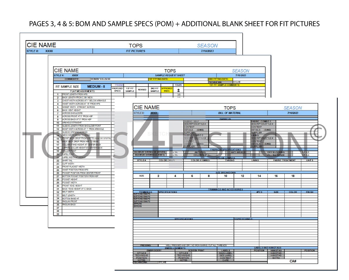 TECH PACK TEMPLATE - Industry Standard - Fashion Spec Sheets Excel ...