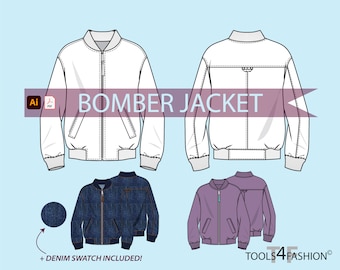 Down Bomber Jacket - SVG - CAD Vector Flat Sketch for Adobe Illustrator ...