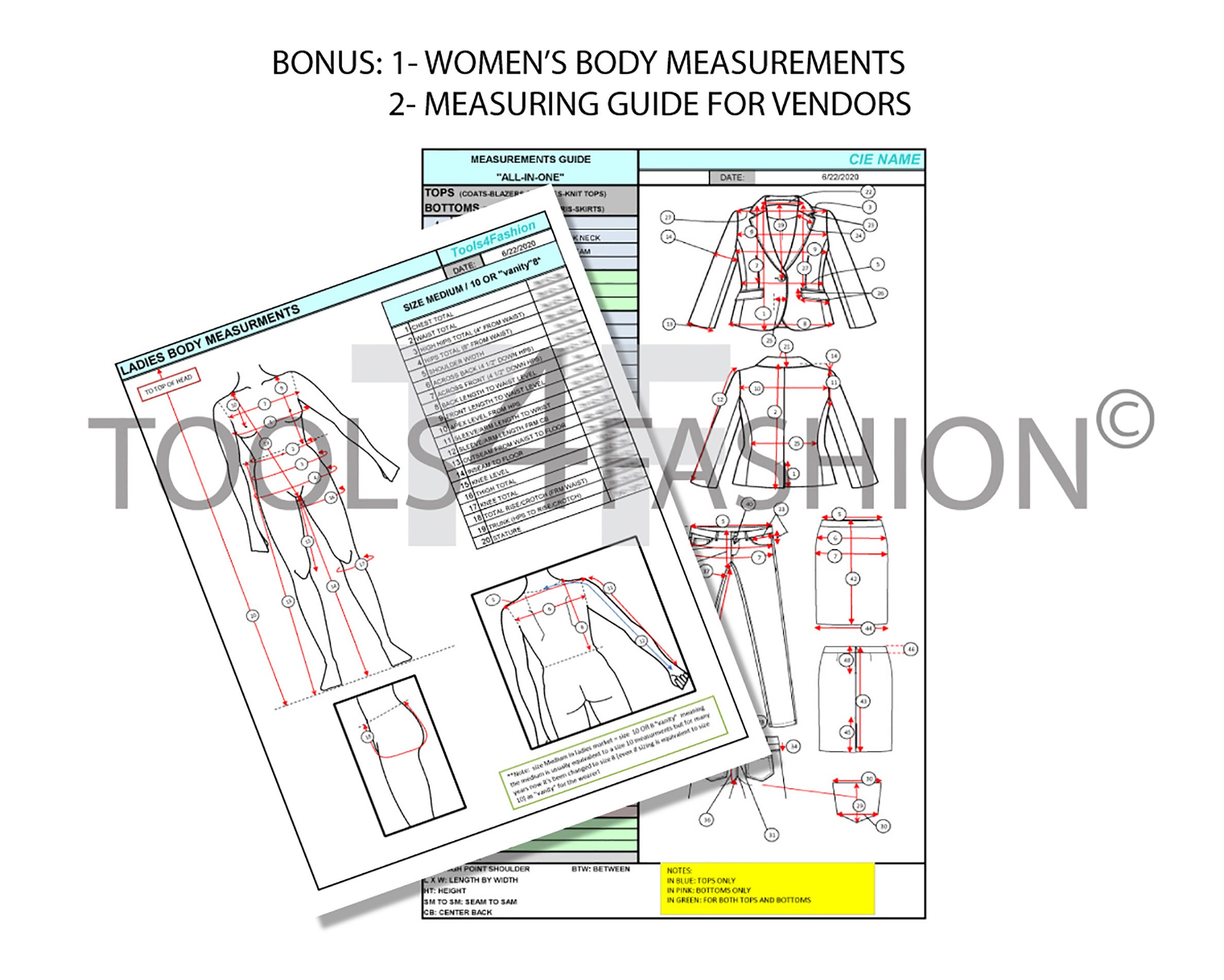 TECH PACK BASE Women's Bloc Sample Bundle 6 Styles, All Measurements ...