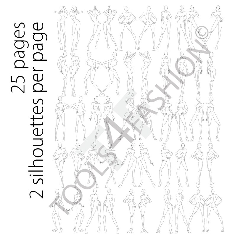 MEGA BUNDLE Fashion Templates Croquis: 25 Poses 50 Figures Total Bonus ...