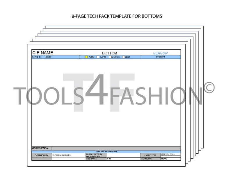 TECH PACK TEMPLATE - Industry Standard - Fashion Spec Sheets Excel ...