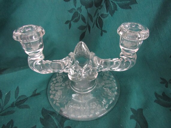 Cambridge Glass Double Candle Holder Etched Glass Elegant - Etsy