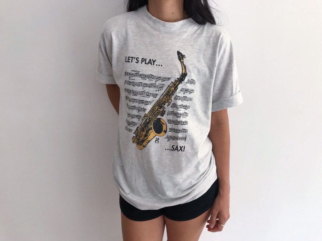 80s Vintage Saxophone Shirt // Let's Play Sax Tee // Jazz Band // Sax ...