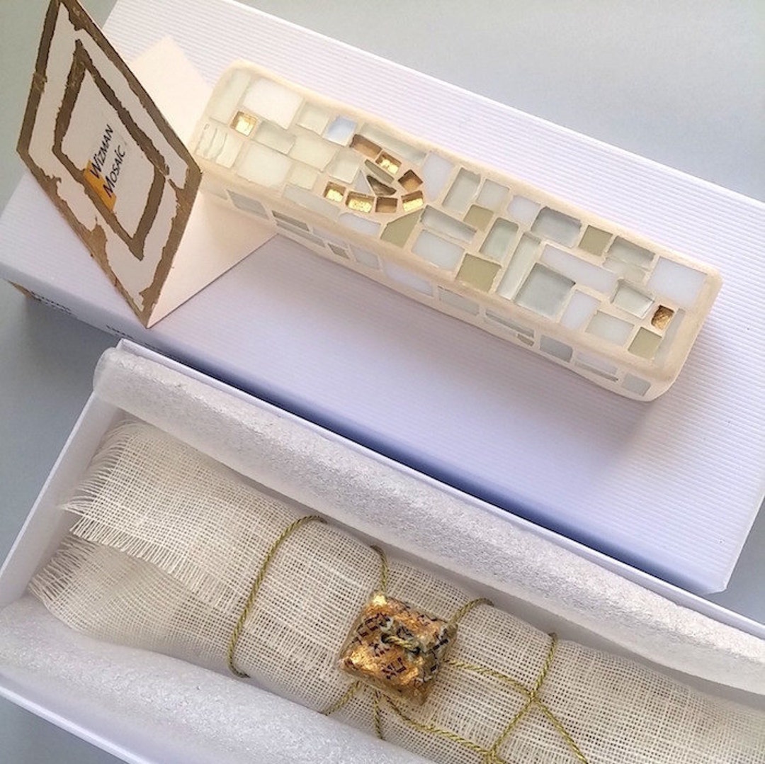 White Mezuzah Case, Gold Shin, Jewish Home Decor, Wedding Gift - Etsy