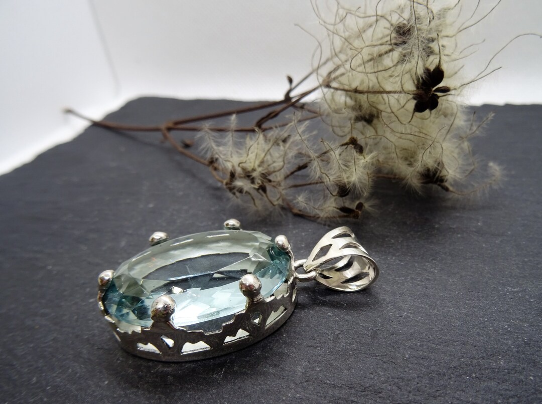 Necklace Pendant Light Blue Obsidian Handmade in 925 Sterling Silver - Etsy