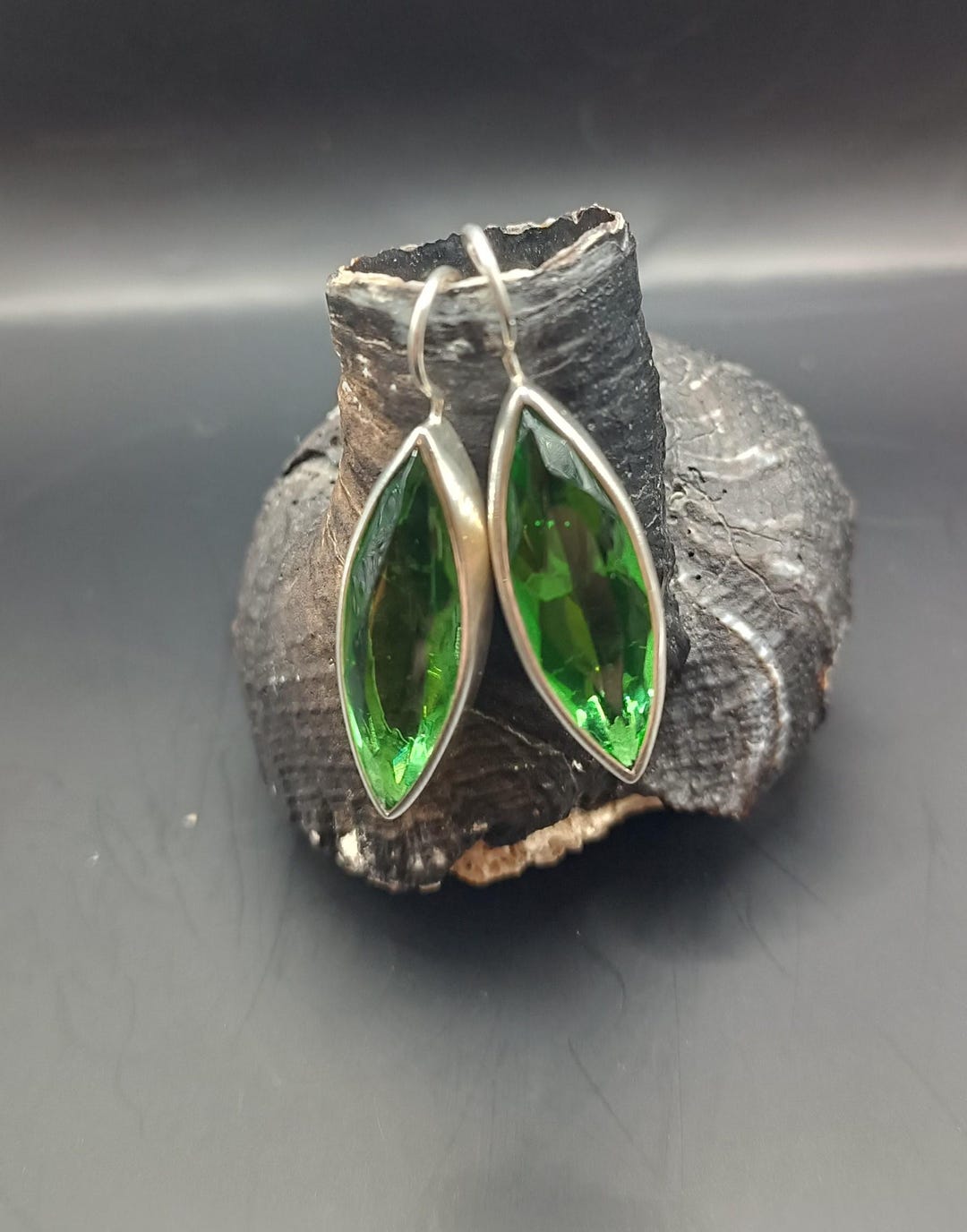Ear Hook Navett Green Obsidian Handmade Unique Piece Green - Etsy