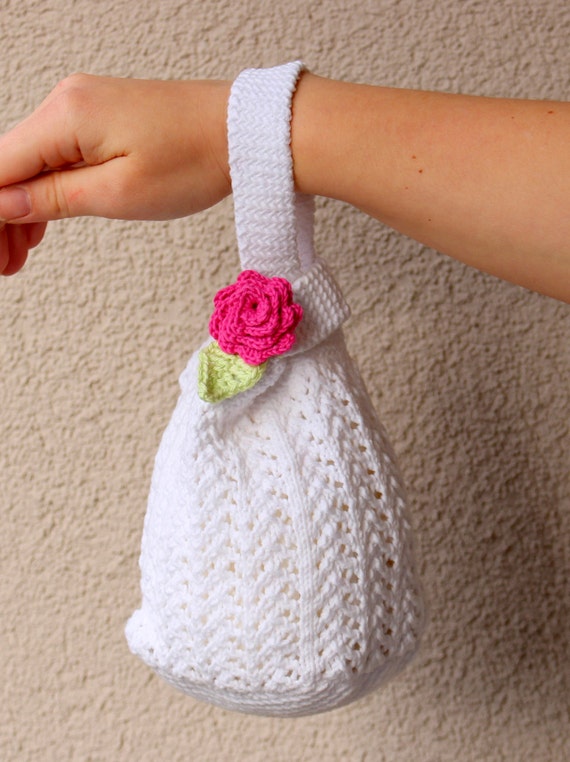 Items similar to Little purse knitted reticule wedding handbag white ...