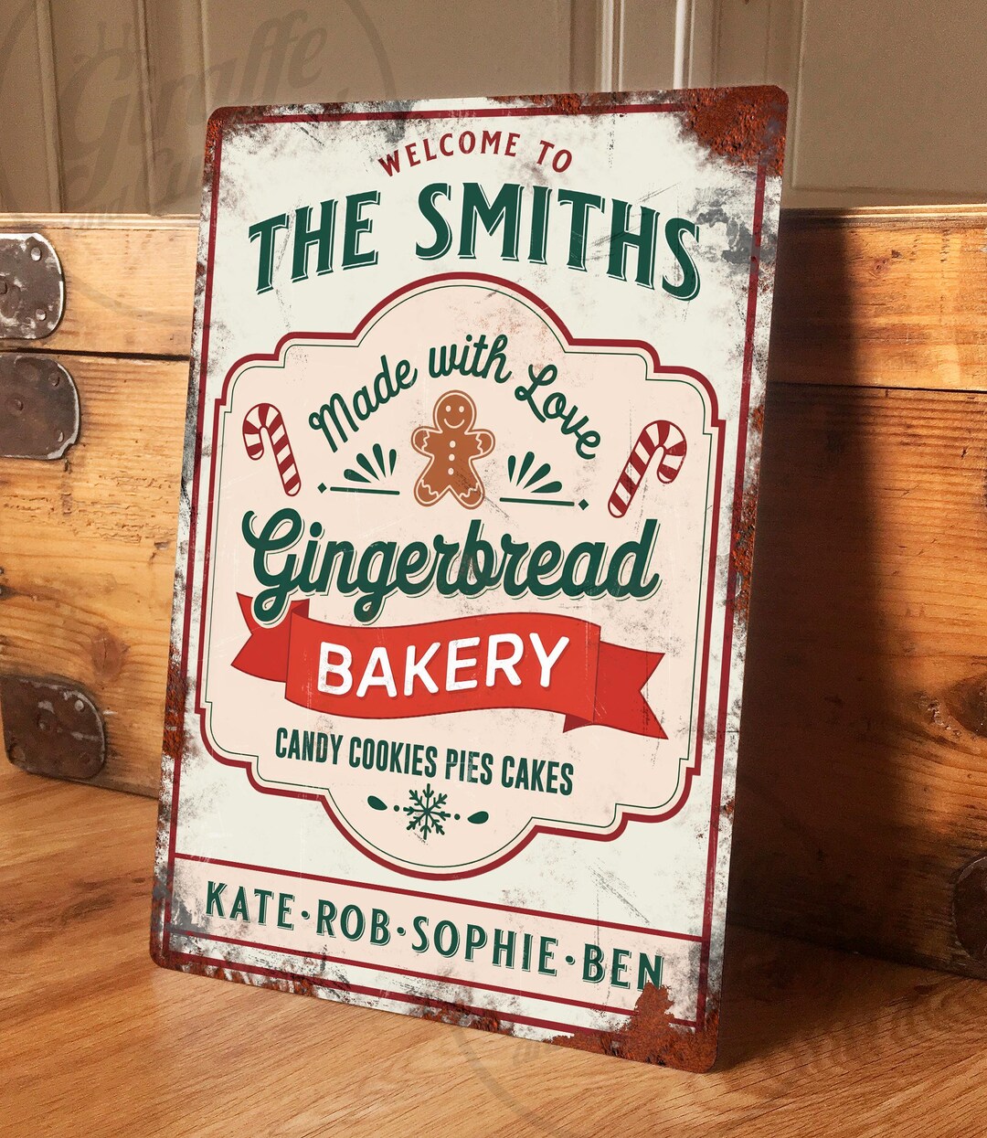 Personalised Christmas Sign Metal Wall Door Decor Gingerbread Bakery ...