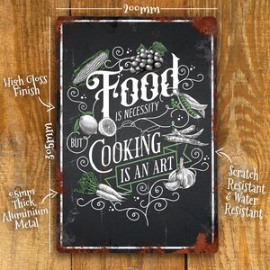 Kitchen Sign Metal Wall Door Signage Cooking is Art Chef Galley Room ...