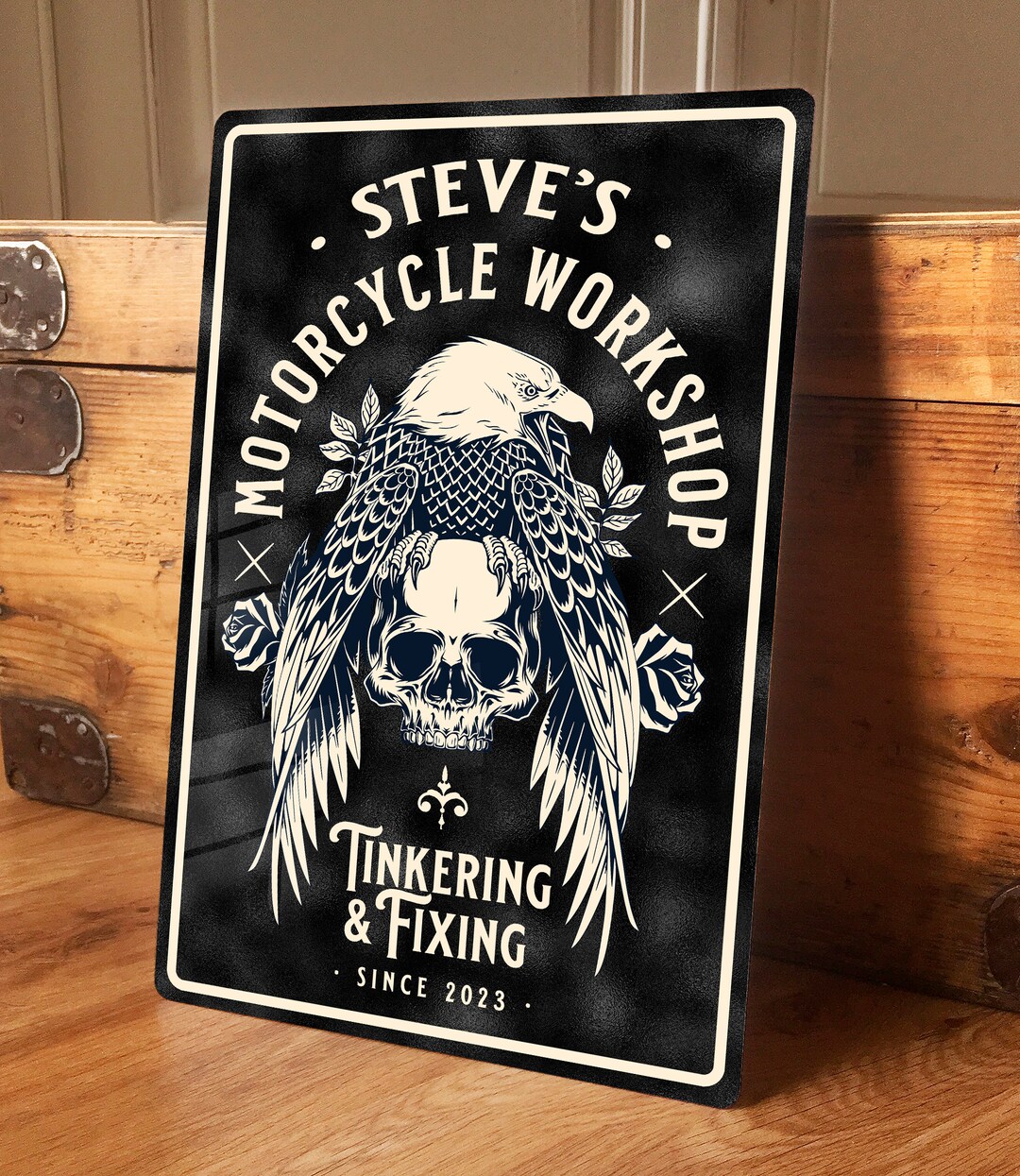 Personalised Motorcycle Workshop Sign Metal Wall Door Decor Motorbike ...