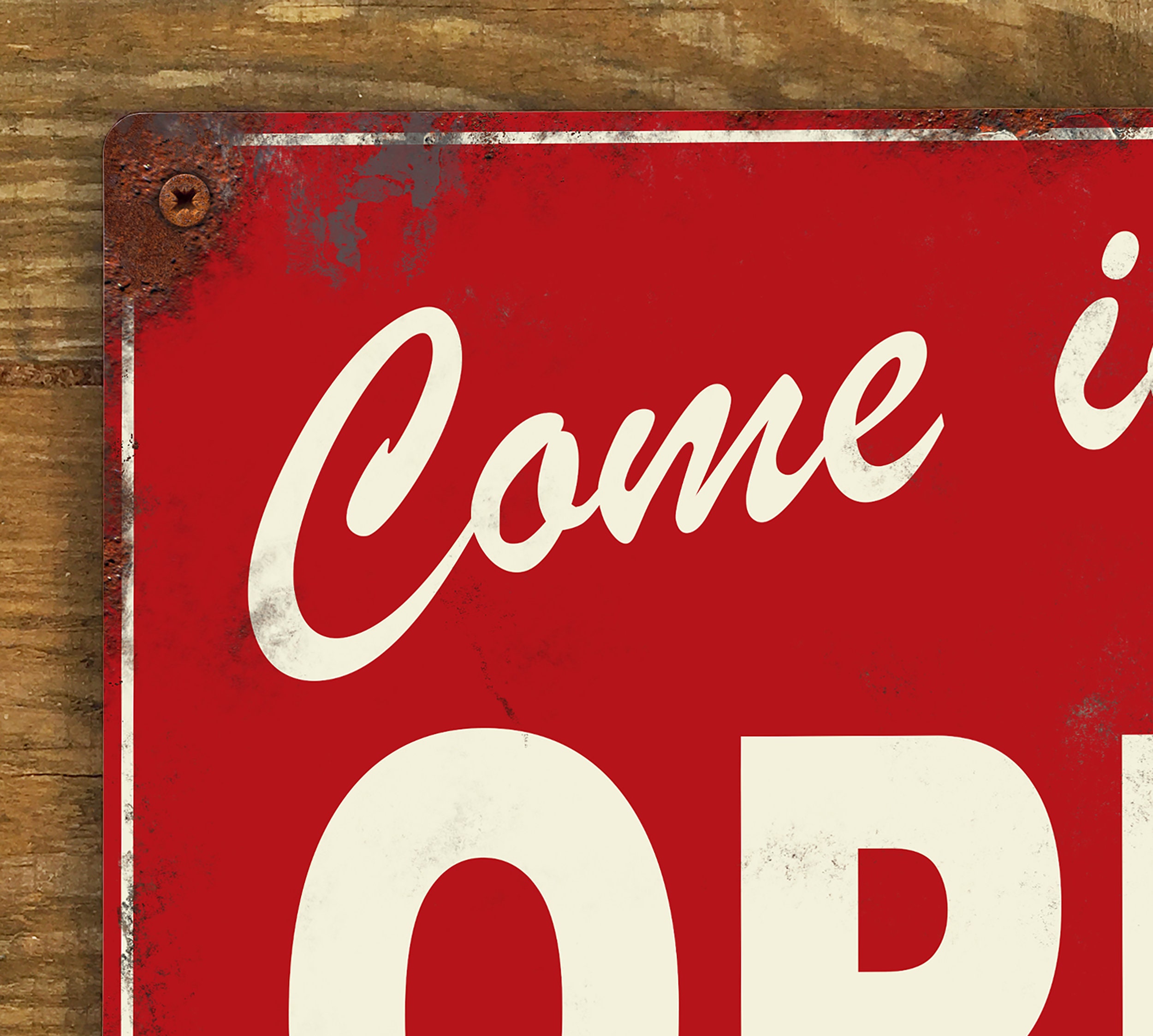 Open Shop Sign Metal Wall Door Signage - Vintage Retro Tin Plaque ...