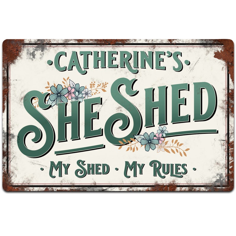 Personalised She Shed Sign Metal Garden Wall Door Decor Accessory ...