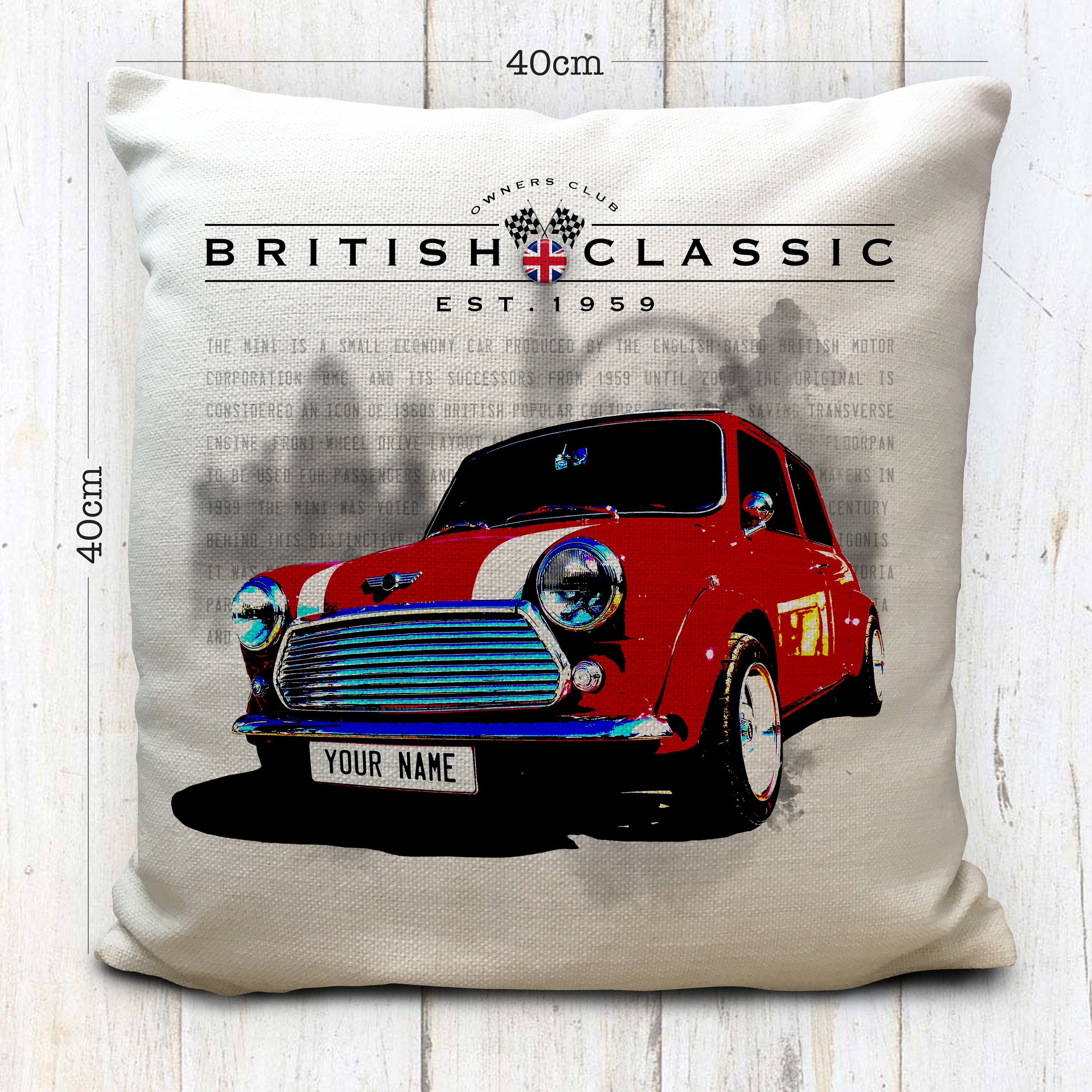 Personalised Mini Cooper British Classic Car Cushion Cover - Etsy