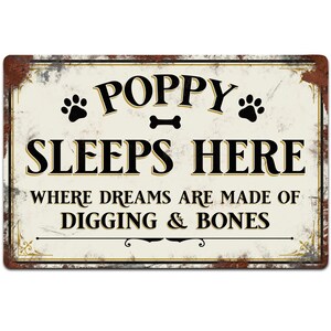 Personalised Dog Sign Metal Wall Door Decor Custom Name Pet Bed Kennel ...