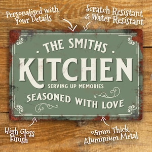 Personalised Metal Kitchen Sign Wall Door Signage Sage Green Galley ...