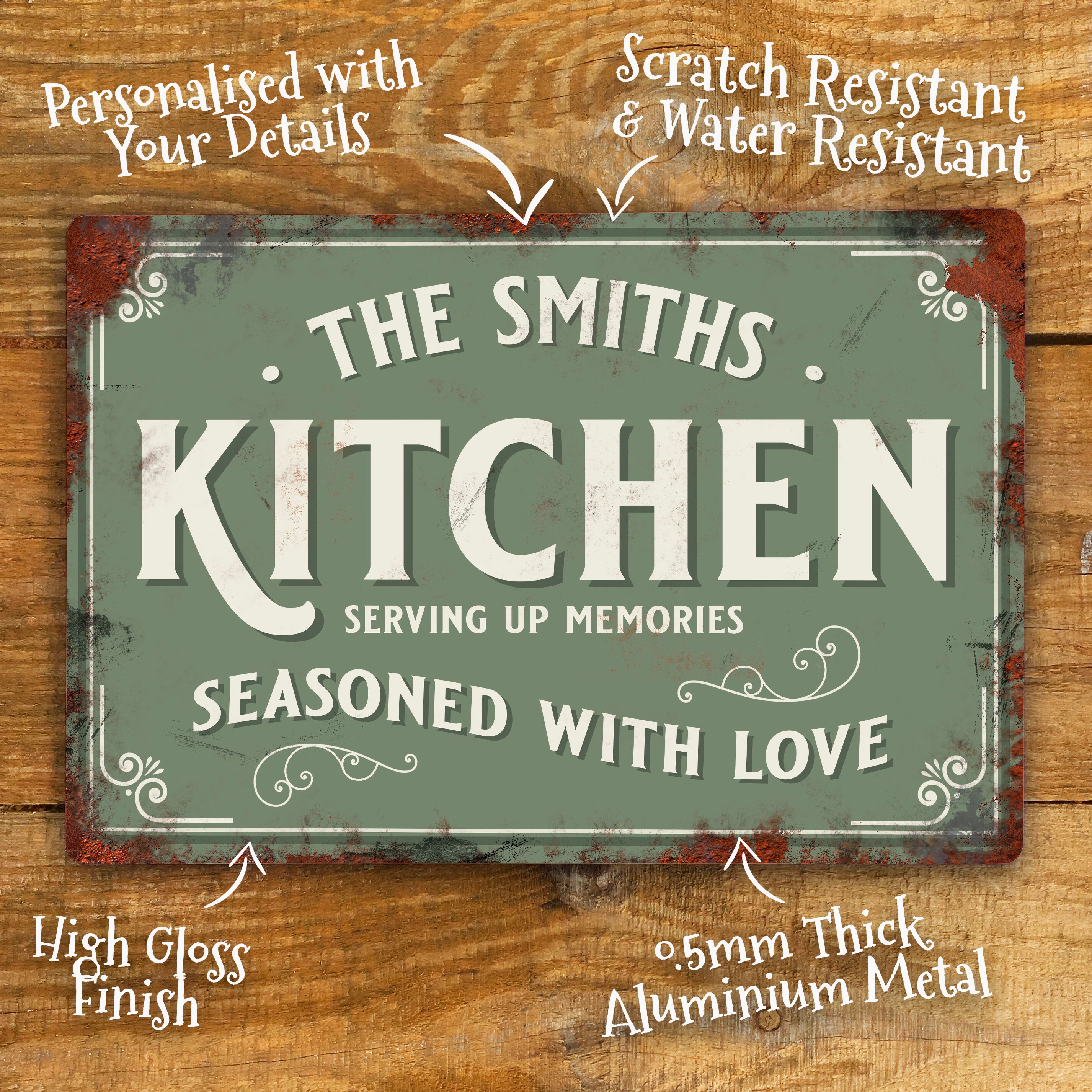 Personalised Metal Kitchen Sign Wall Door Signage Sage Green Galley ...