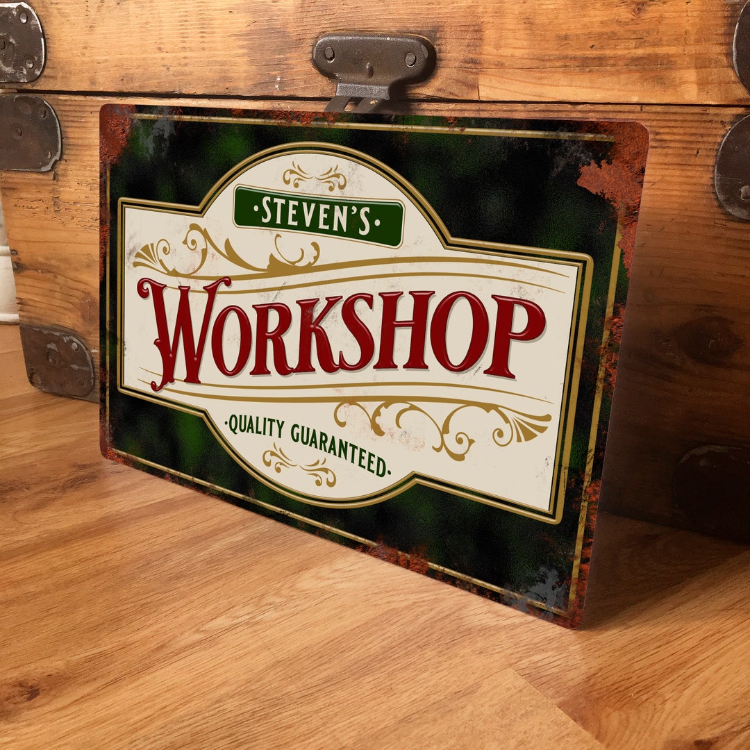 Personalised Metal Vintage Workshop Sign Garage, Shed Wall Door Decor ...