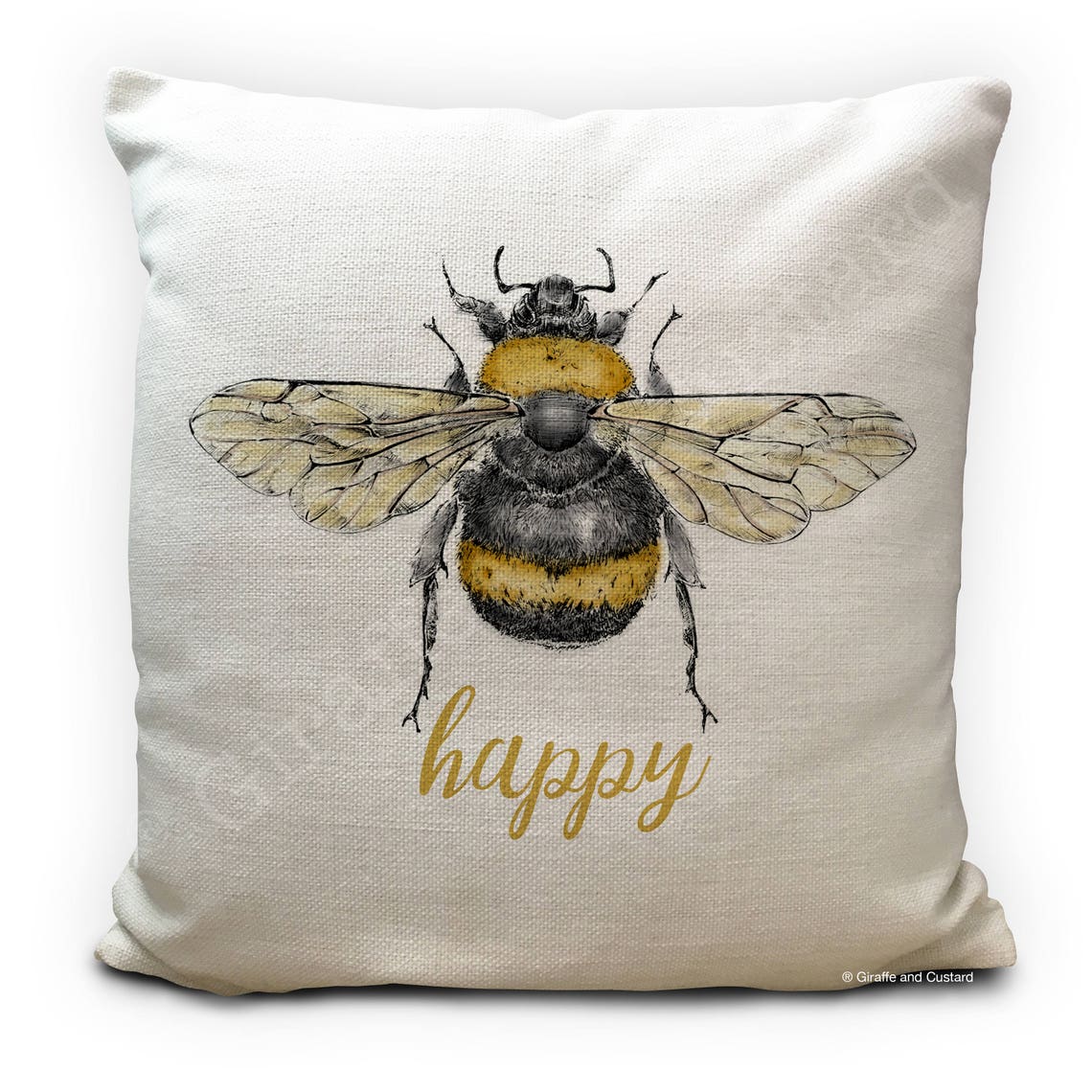 Bee Cushion Pillow Cover - Bee Happy - Be Happy - Honey Bumble Bee ...