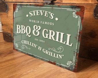 Personalised BBQ Sign Outside Metal Wall Door Signage - Barbecue Grill ...