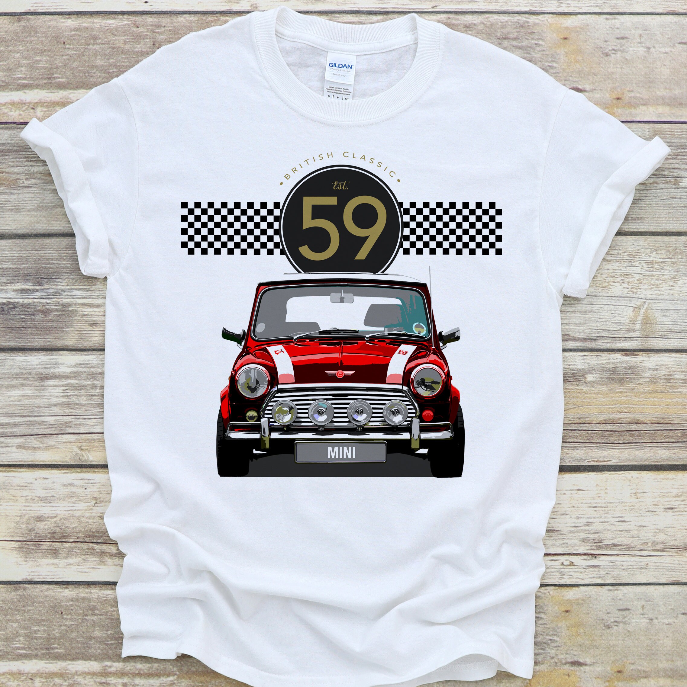 Mini Cooper T Shirt 1959 Racing Checkers Vintage Classic | Etsy