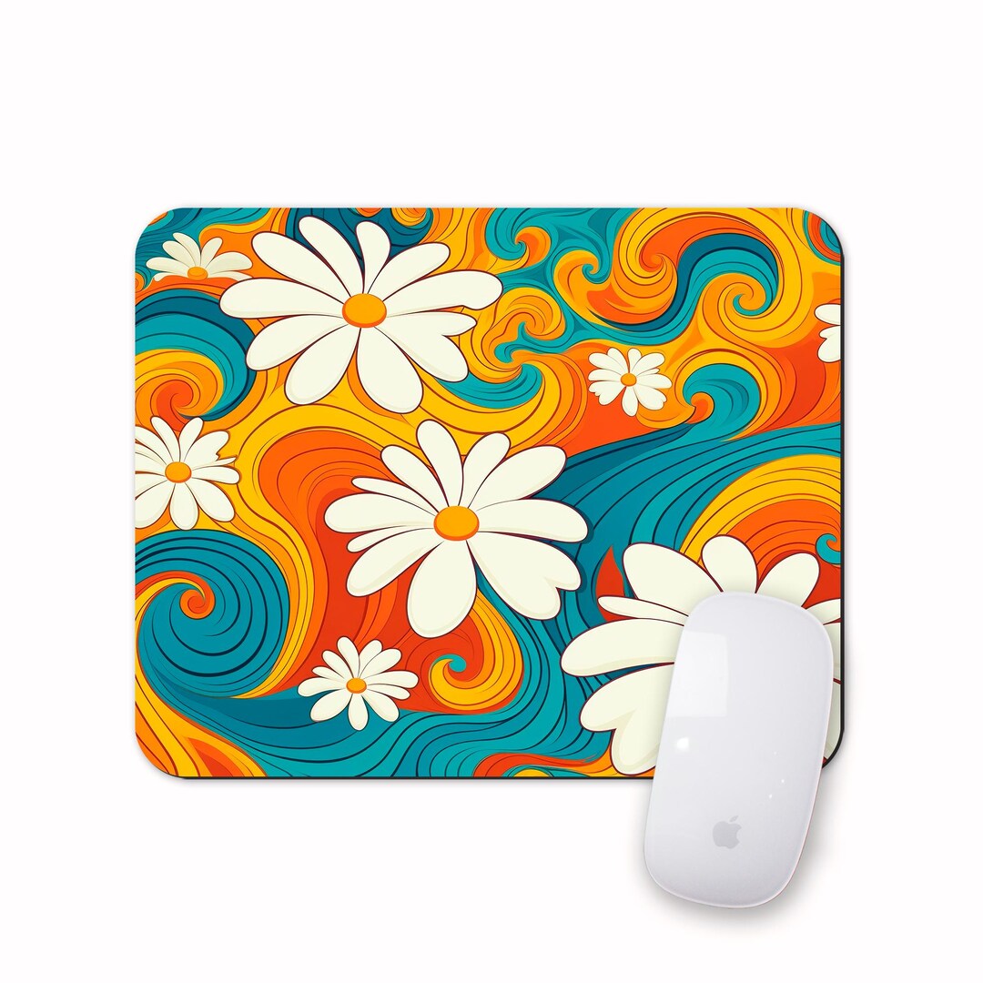 1960s Retro Mouse Mat Daisy Flower Pattern Office Mouse Pad Groovy ...