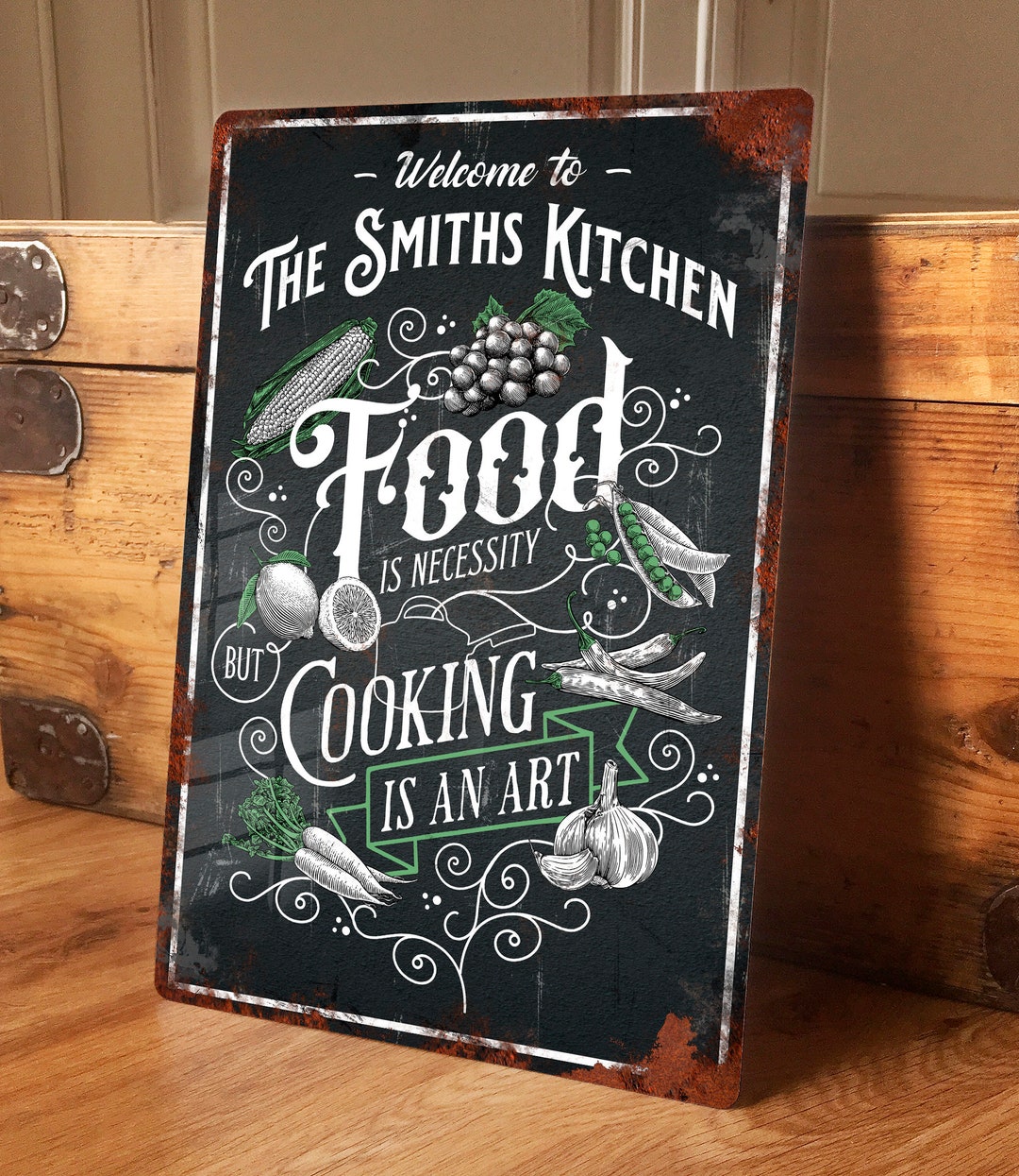 Personalised Kitchen Sign Metal Wall Door Signage Cooking is Art Chef ...