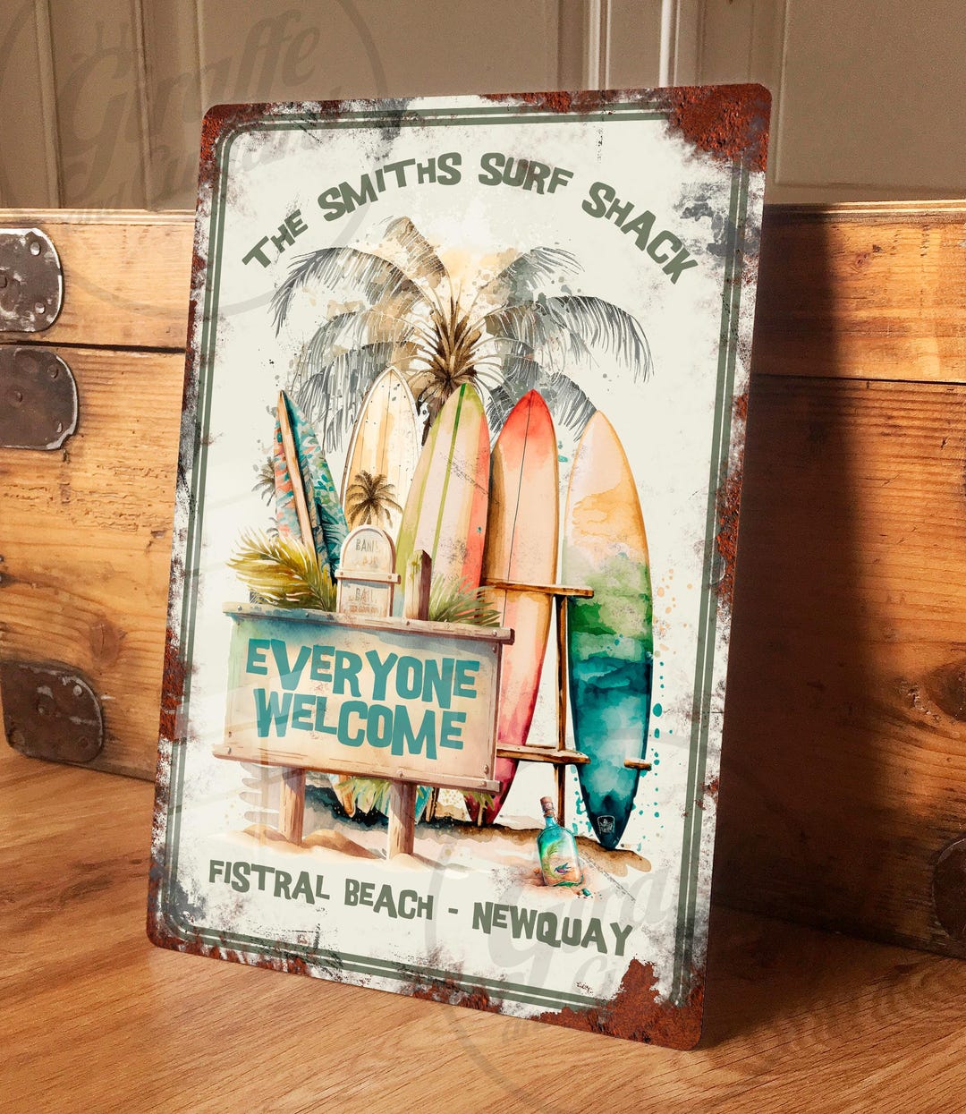 Personalized Beach Hut Sign: Vintage Surf Shack Metal Decor (305x100mm ...
