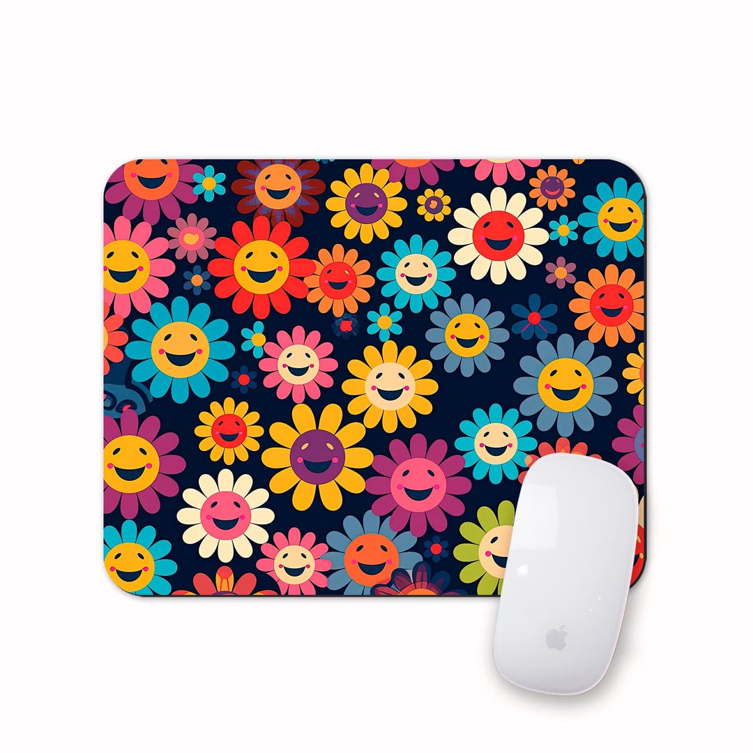 1960s Retro Mouse Mat Flower Pattern Office Mouse Pad, Groovy Hippie PC ...
