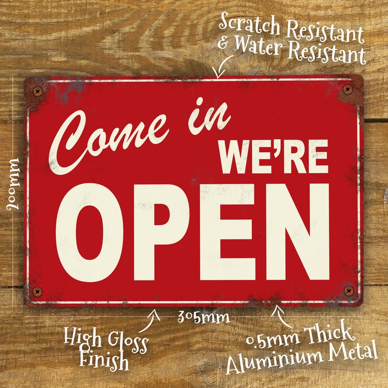 Open Shop Sign Metal Wall Door Signage Vintage Retro Tin - Etsy