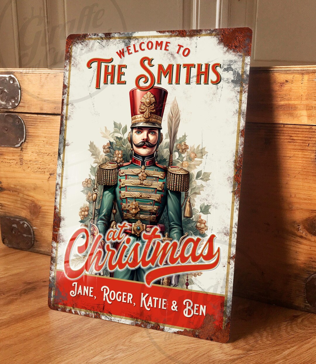 Personalised Christmas Sign Metal Wall Door Decor Traditional Family ...