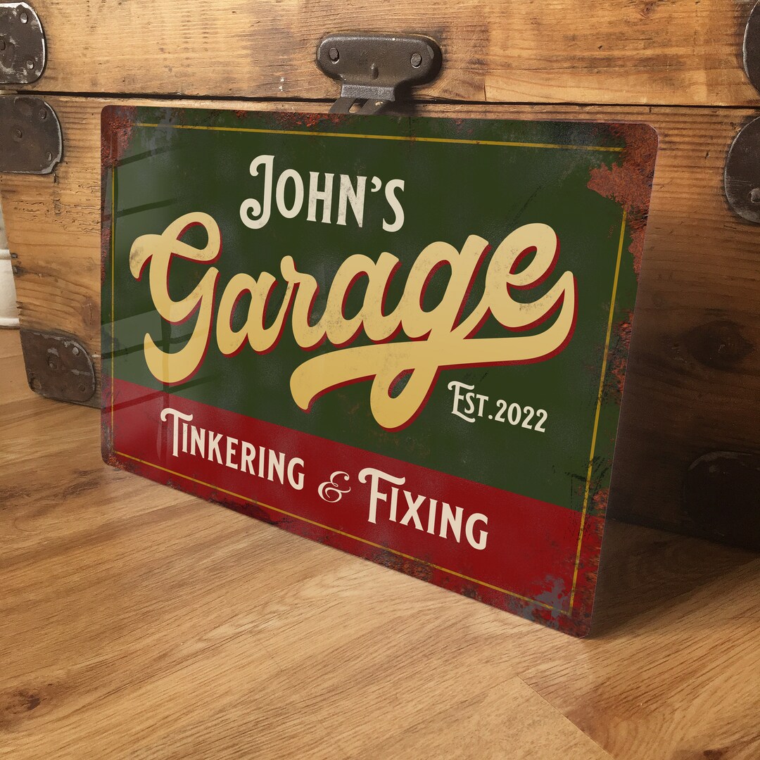 Personalised Garage Metal Sign Accessory Wall Door Plaque, Vintage ...