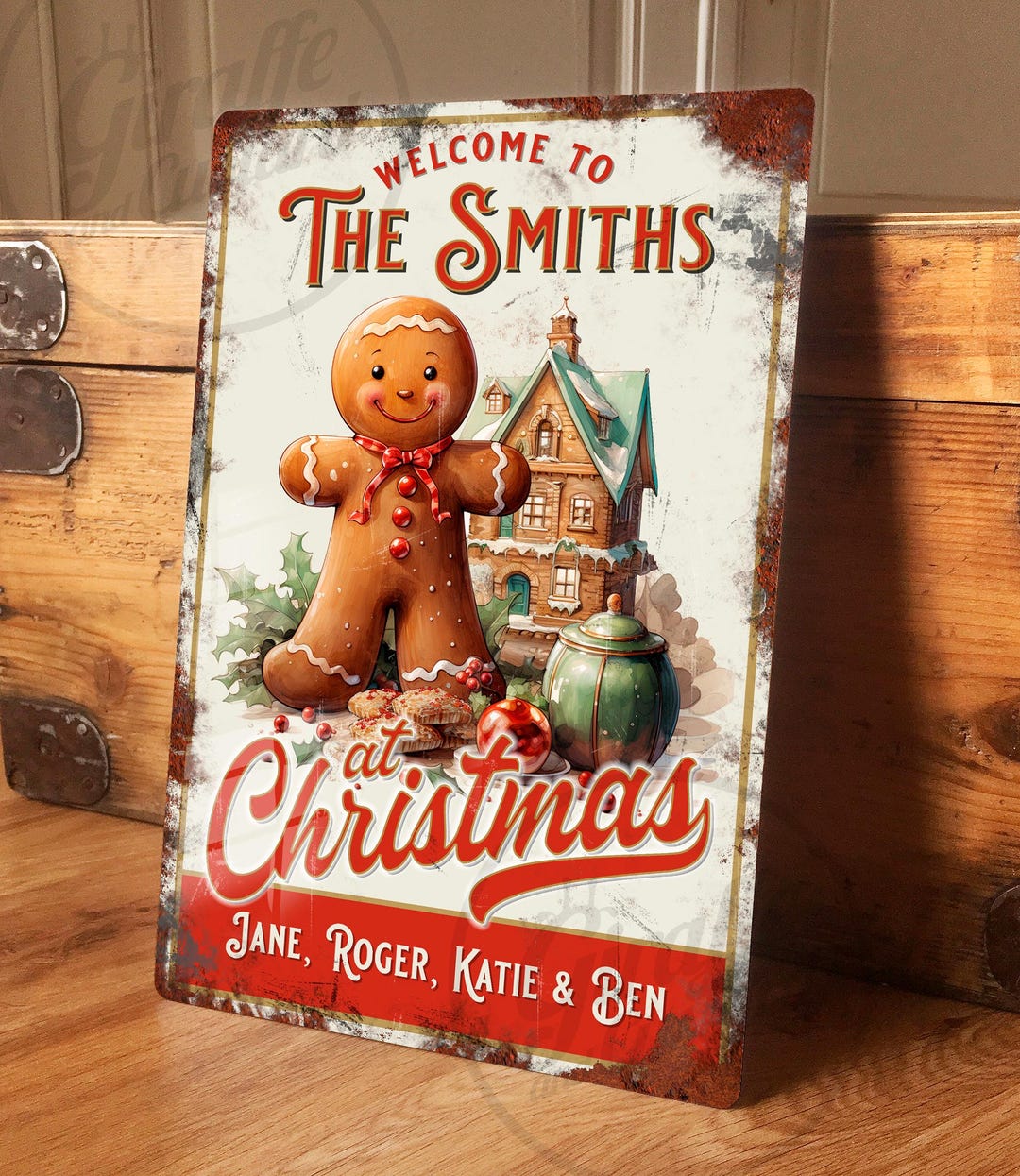 Personalised Christmas Sign Metal Wall Door Decor Ginger Bread Man ...