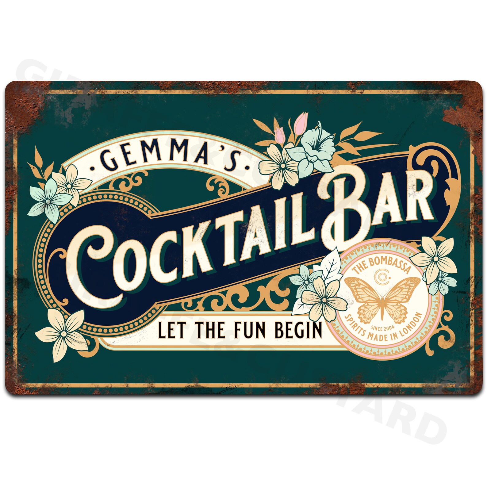 Personalised Cocktail Bar Sign Metal Wall Door Accessory, Vintage Retro ...