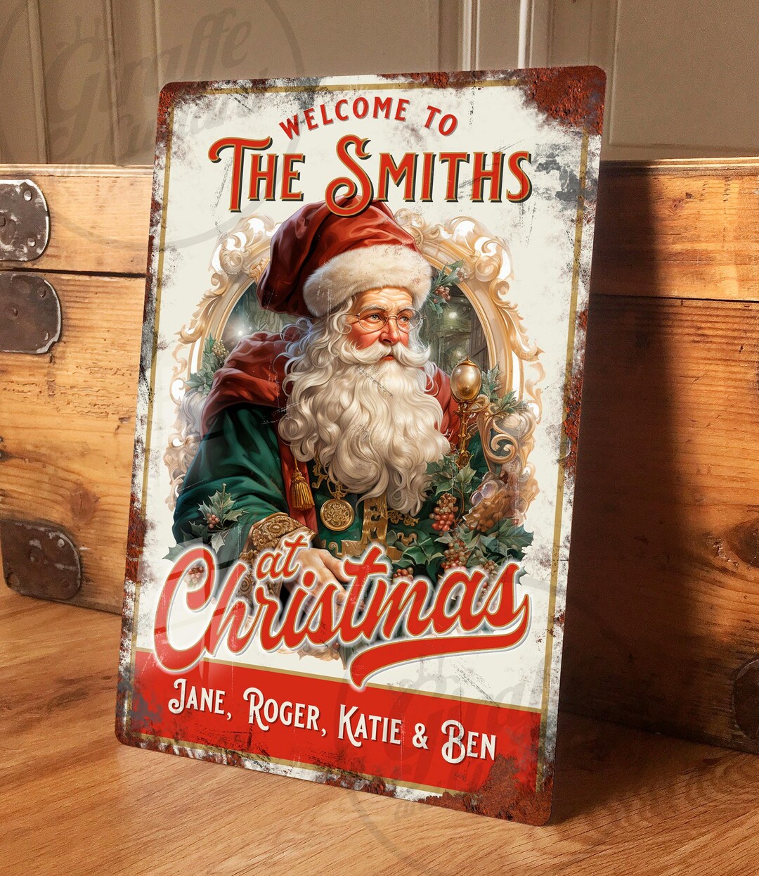 Personalised Christmas Sign Metal Wall Door Decor Santa Claus ...