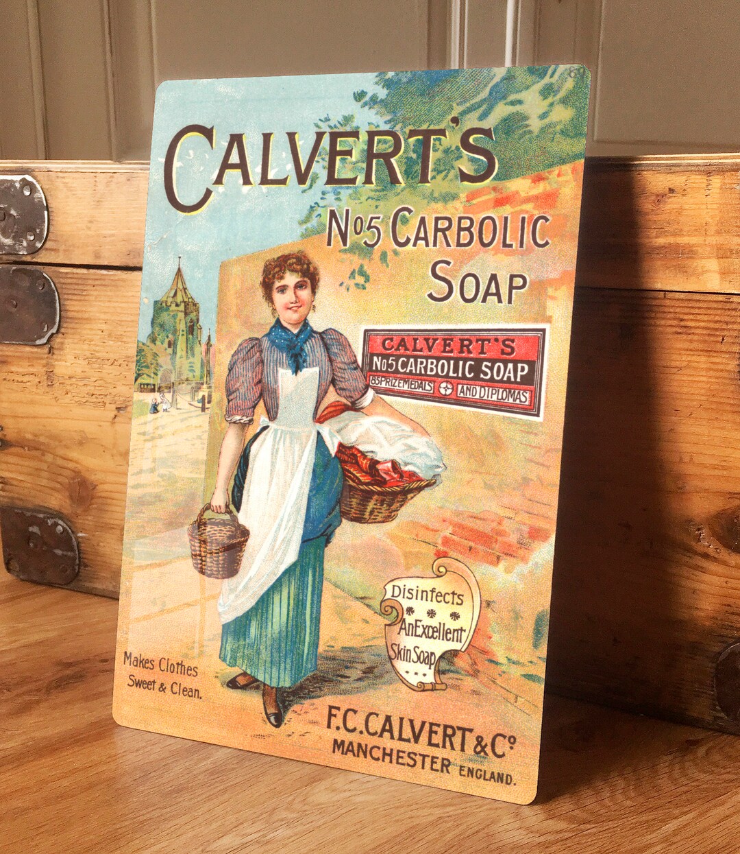Home Wall Art Print Vintage Calverts Soap Victorian Metal Poster Advert Vintage Plaque, Washroom ...