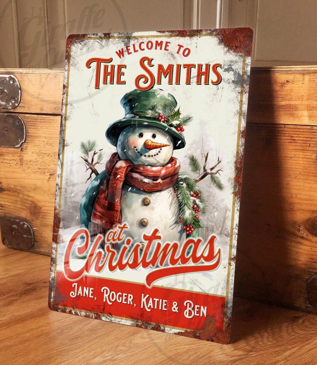 Personalised Christmas Sign Metal Wall Door Decor Traditional Family ...