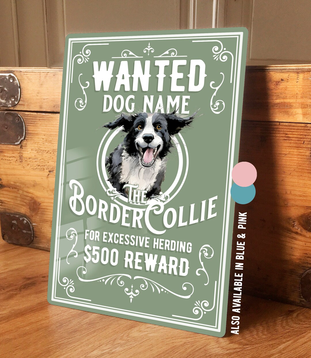 Personalised Border Collie Sign Metal Dog Breed Wall Door Decor Wanted ...