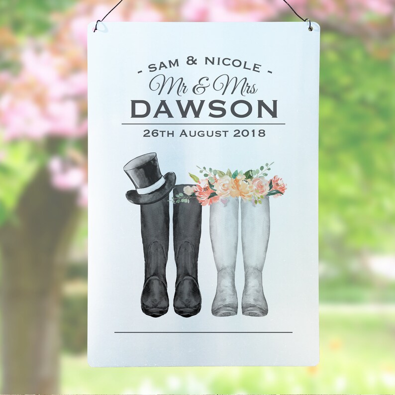 Personalised Wedding Sign - Metal Vintage Style Plaque Wellington Boots ...